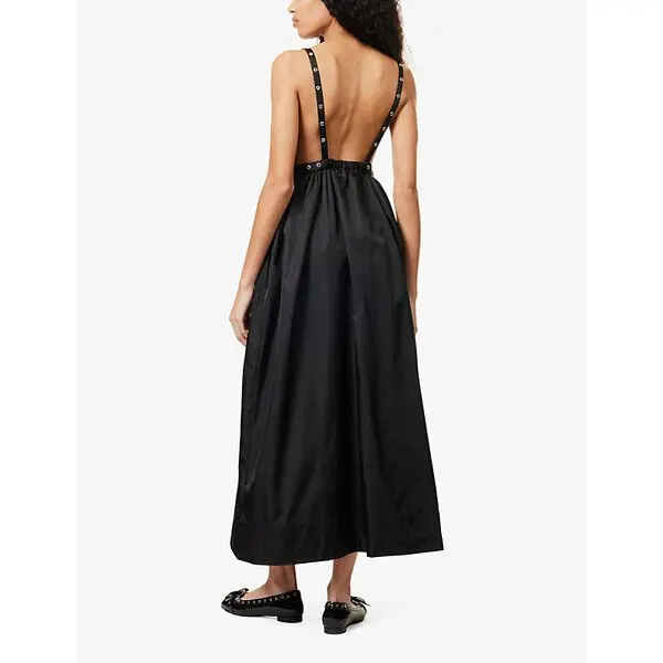 GANNI Duchesse Strap V-neckline Nylon Midi Dress