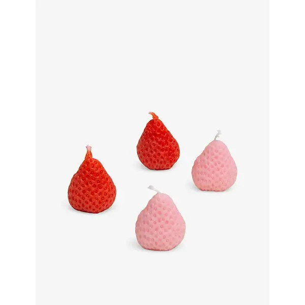 GOHAR WORLD Strawberries Unscented Soy Wax Candles Set Of Four