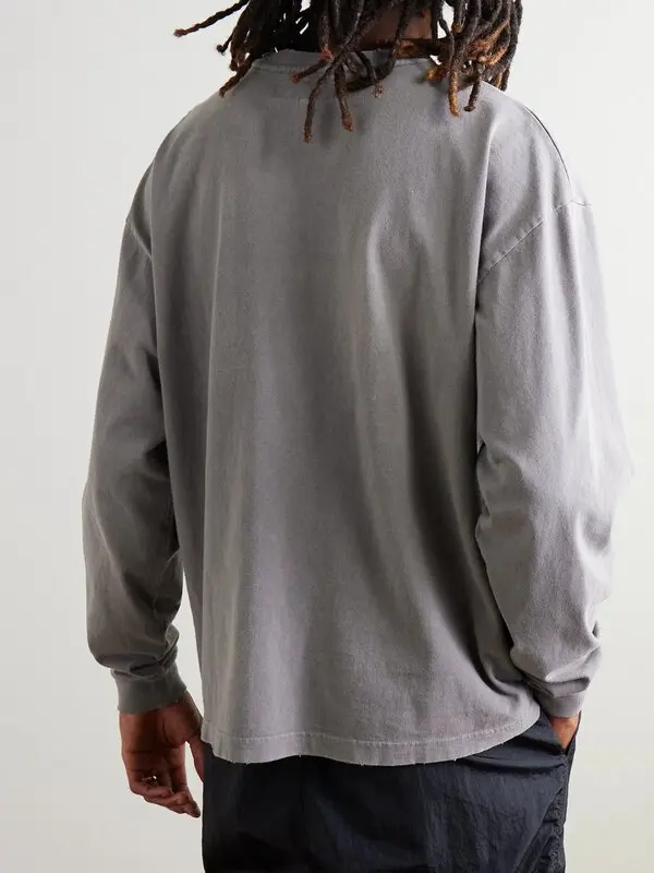 Neighborhood Savage Logo-Flocked Distressed Cotton-Jersey T-Shirt
