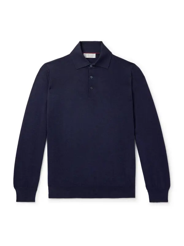 Brunello Cucinelli Wool And Cashmere-blend Polo Shirt - Blue