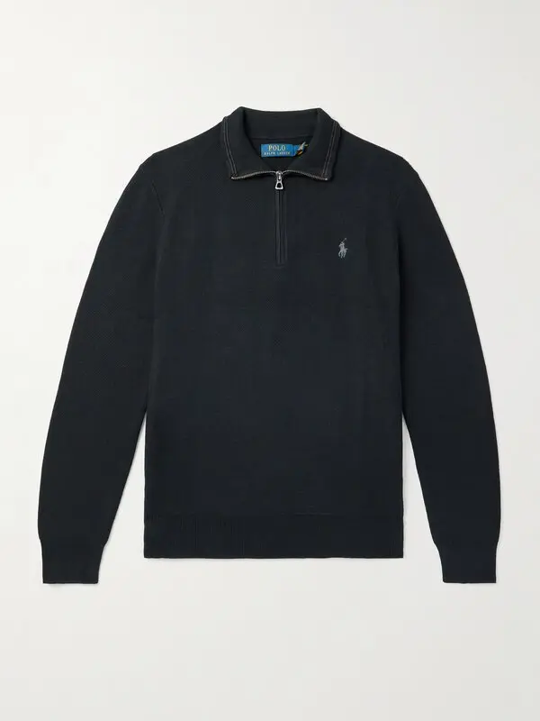 Polo Ralph Lauren Logo-embroidered Honeycomb-knit Half-zip Sweater - Black