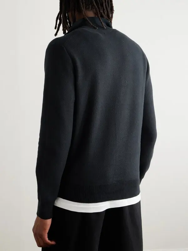 Polo Ralph Lauren Logo-embroidered Honeycomb-knit Half-zip Sweater - Black