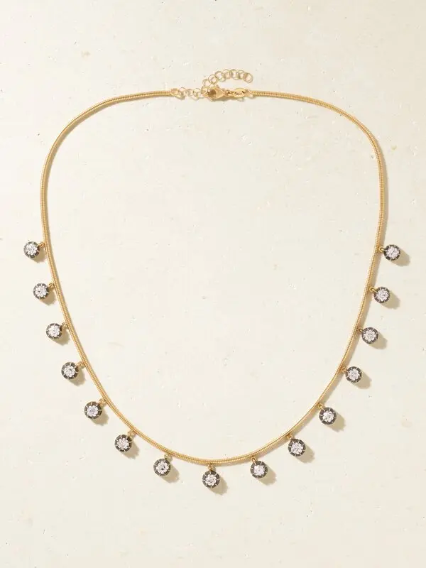JENNA BLAKE Fringe 18-karat Rhodium-plated And Diamond Necklace - Gold
