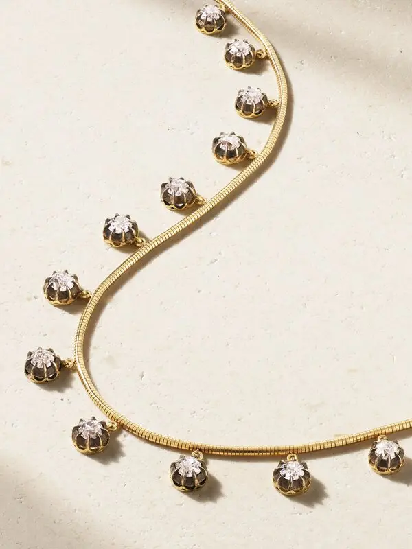 JENNA BLAKE Fringe 18-karat Rhodium-plated And Diamond Necklace