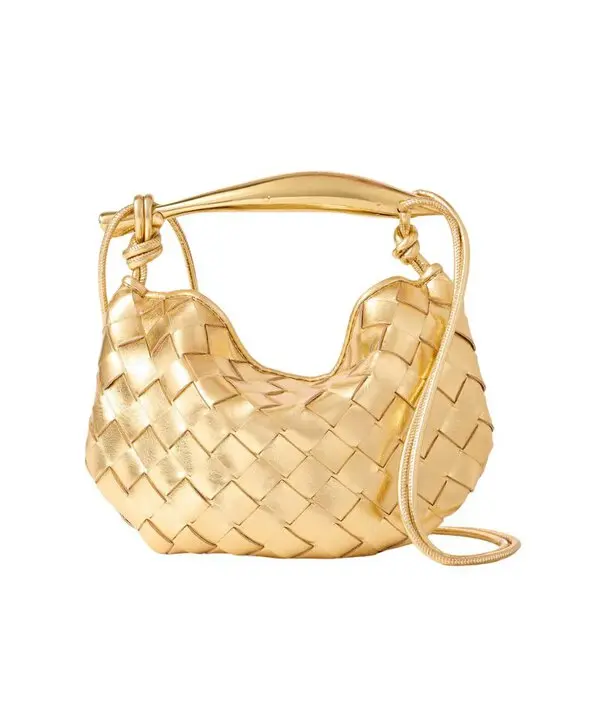 Bottega Veneta Intrecciato Metallic Leather Shoulder Bag - Gold