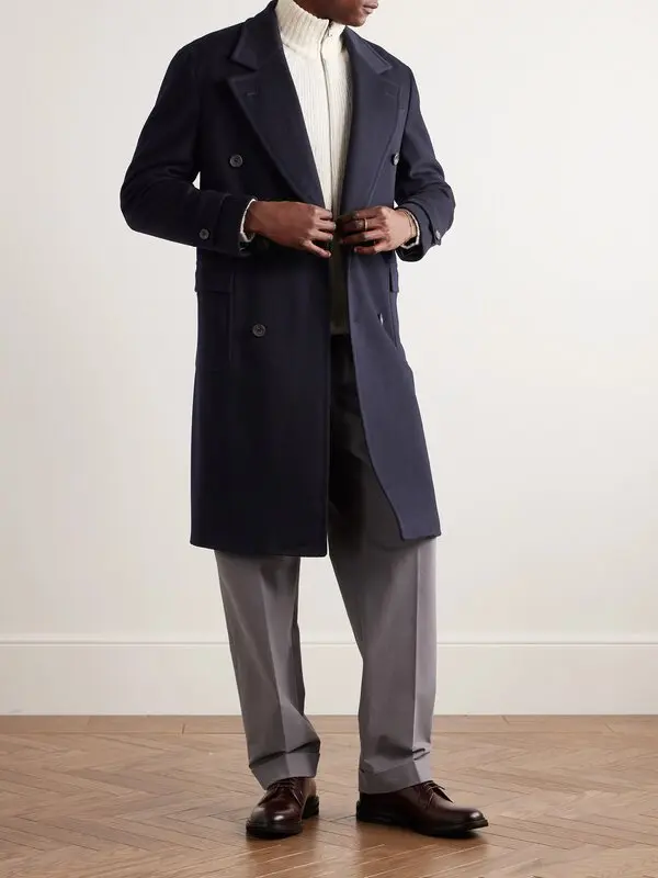 Thom Sweeney Double-breasted Wool And Cashmere-blend Felt Overcoat - Blue
