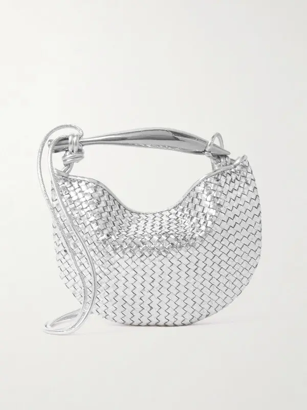 Bottega Veneta Baby Sardine Intrecciato Metallic Leather Shoulder Bag - Silver
