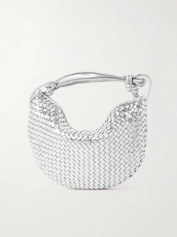 Bottega Veneta Baby Sardine Intrecciato Metallic Leather Shoulder Bag - Silver
