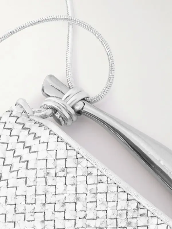 Bottega Veneta Baby Sardine Intrecciato Metallic Leather Shoulder Bag - Silver