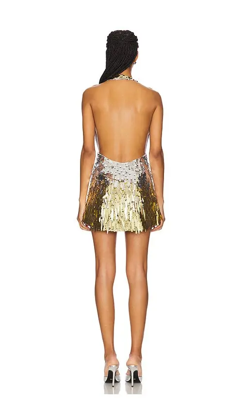 Retrofete Kinara Sequin Embellished Halterneck Dress - Metallic Silver