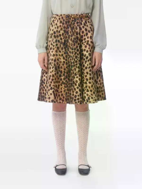Valentino Garavani Jaguar Spots Wool Knee Length Skirt