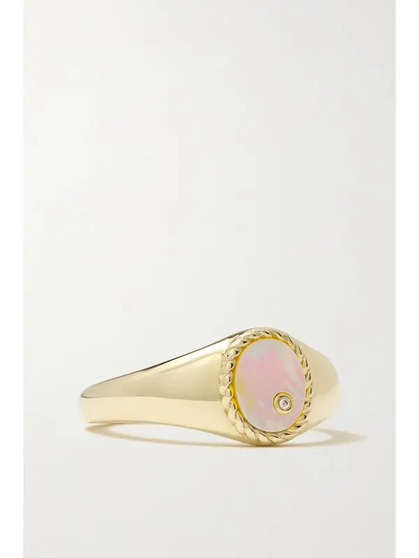 Yvonne Léon 9-karat Signet Ring With Mother-of-pearl And Diamond - Gold