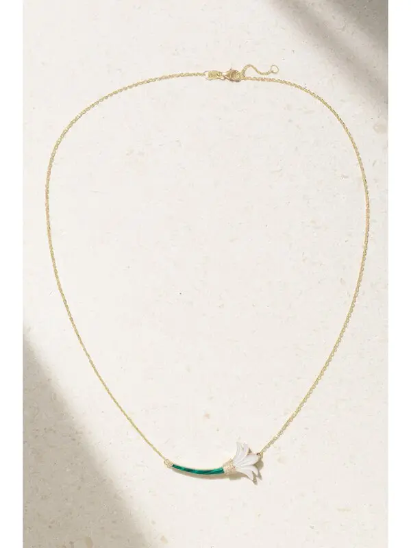 L'ATELIER NAWBAR 18-karat Malachite, Mother-of-pearl And Diamond Pendant Necklace - Gold