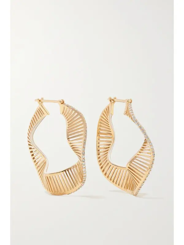 L'ATELIER NAWBAR Twisted Waves 18-karat Enamel And Diamond Hoop Earrings - Gold