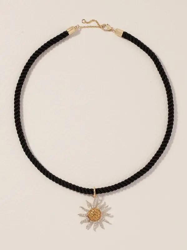Yvonne Léon Soleil 9-karat Gold, Cord, Citrine And Diamond Necklace - Black