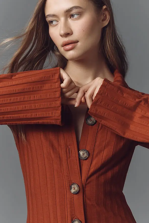 REFORMATION Benton Ribbed Button-front Mini Dress