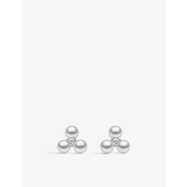 Yoko London Trend 18ct White-gold, Freshwater-pearl And 0.037ct Diamond Stud Earrings - White Gold