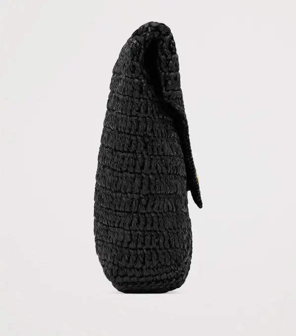 Saint Laurent Raffia Cassandre Envelope Pouch - Black