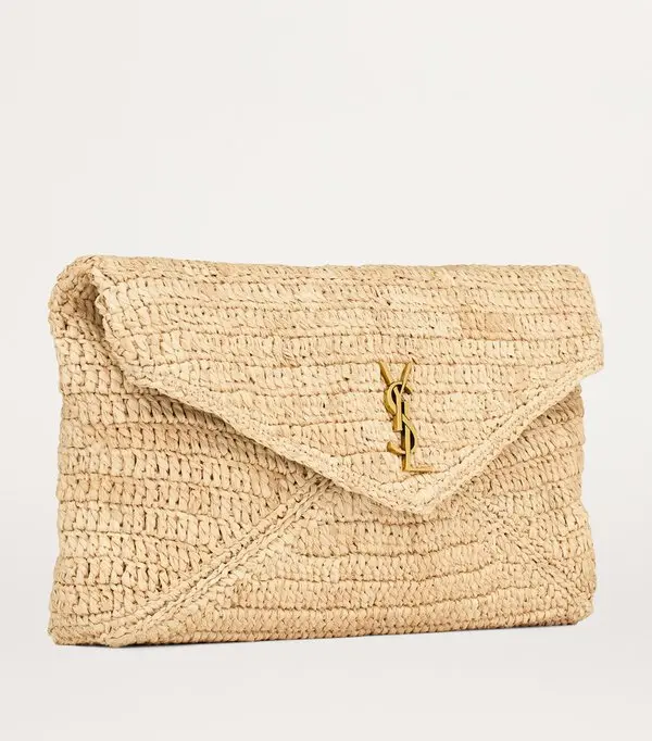 Saint Laurent Raffia Cassandre Envelope Pouch - Brown