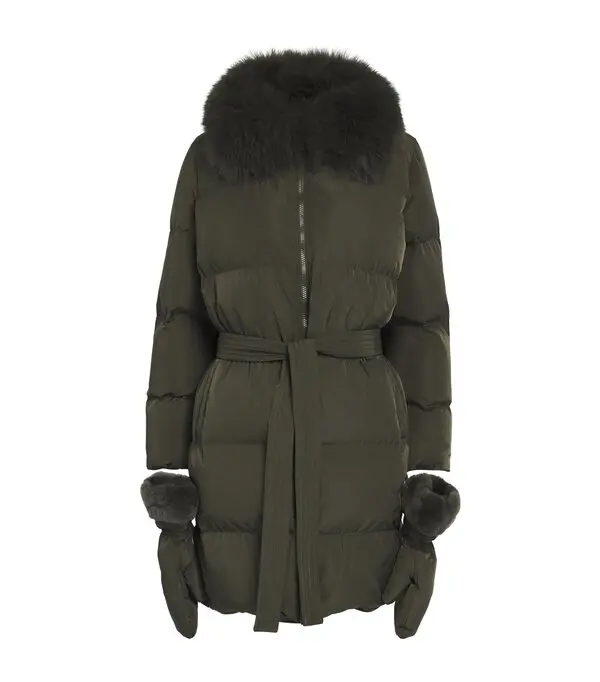 YVES SALOMON Down Puffer Coat With Fox Fur Collar And Rabbit Fur Mittens