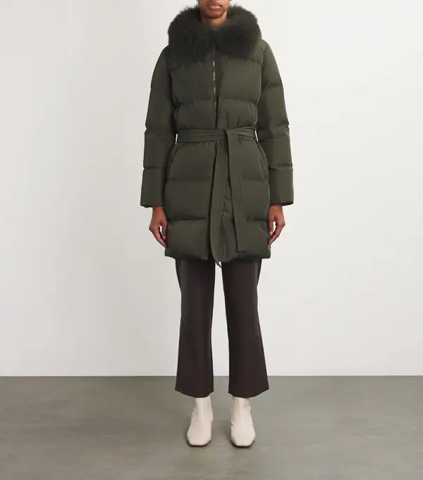 YVES SALOMON Down Puffer Coat With Fox Fur Collar And Rabbit Fur Mittens
