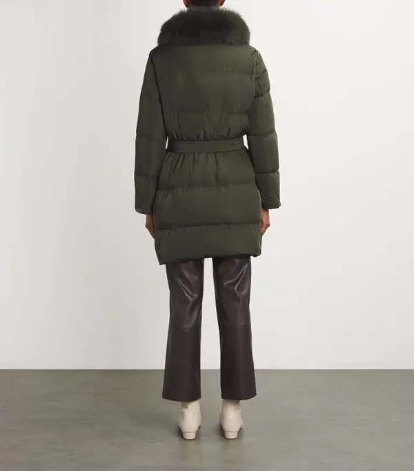 YVES SALOMON Down Puffer Coat With Fox Fur Collar And Rabbit Fur Mittens