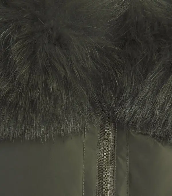 YVES SALOMON Down Puffer Coat With Fox Fur Collar And Rabbit Fur Mittens