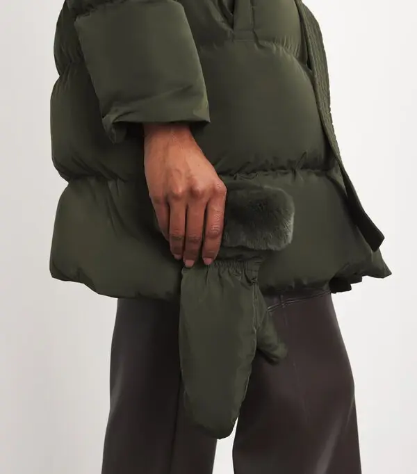 YVES SALOMON Down Puffer Coat With Fox Fur Collar And Rabbit Fur Mittens