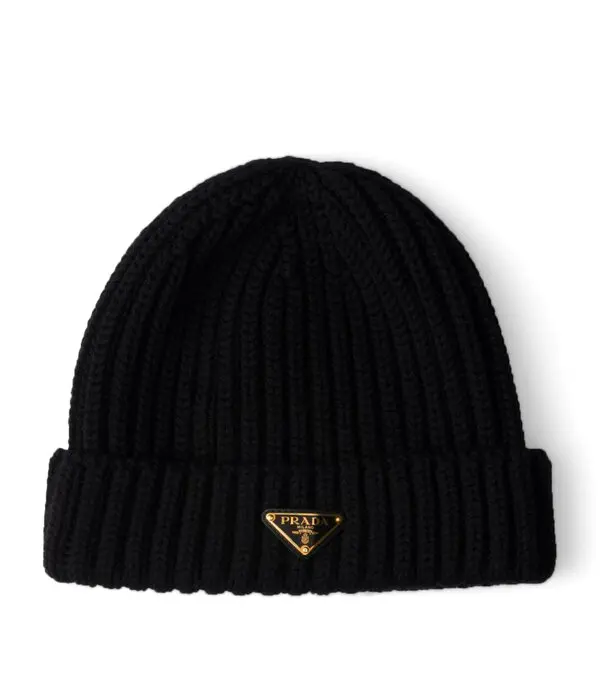Prada Wool Beanie With Logo - Black