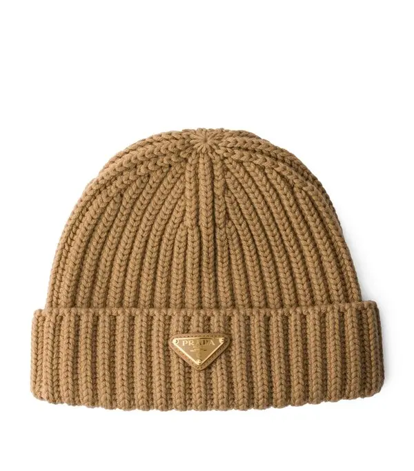 Prada Wool Beanie With Logo - Brown