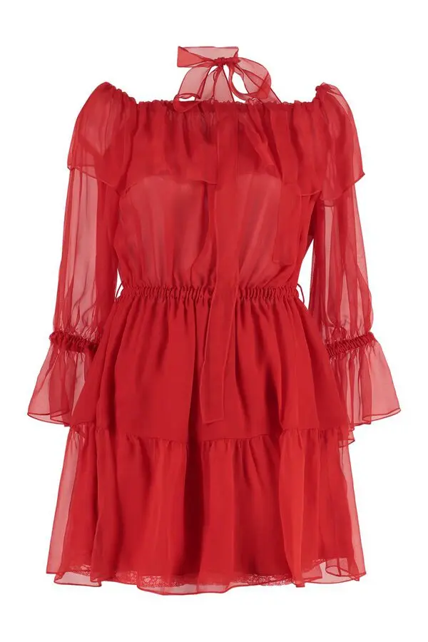 Gucci Ruffled Chiffon Dress In Red - 41% Off | Editorialist