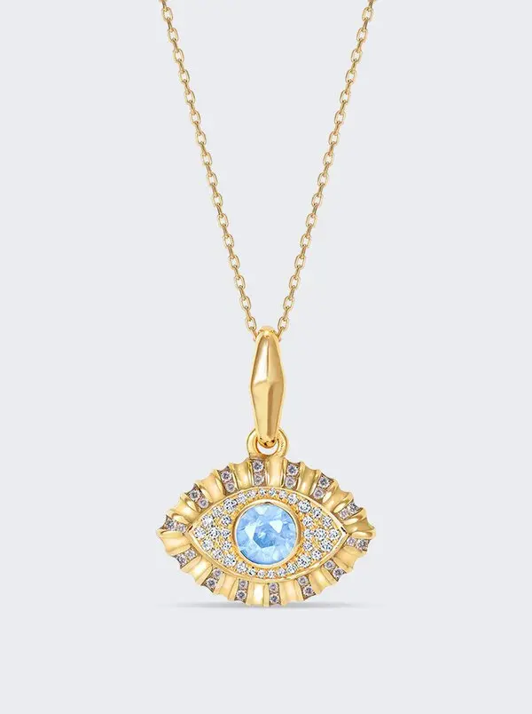 NEVERNOT Pave Diamond And Blue Topaz Eye Pendant - 14k Gold