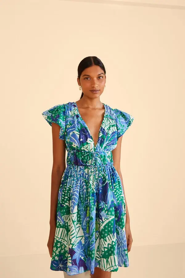 Farm Rio Green Jungle Panther Mini Dress - Jungle Panther Green |  Editorialist