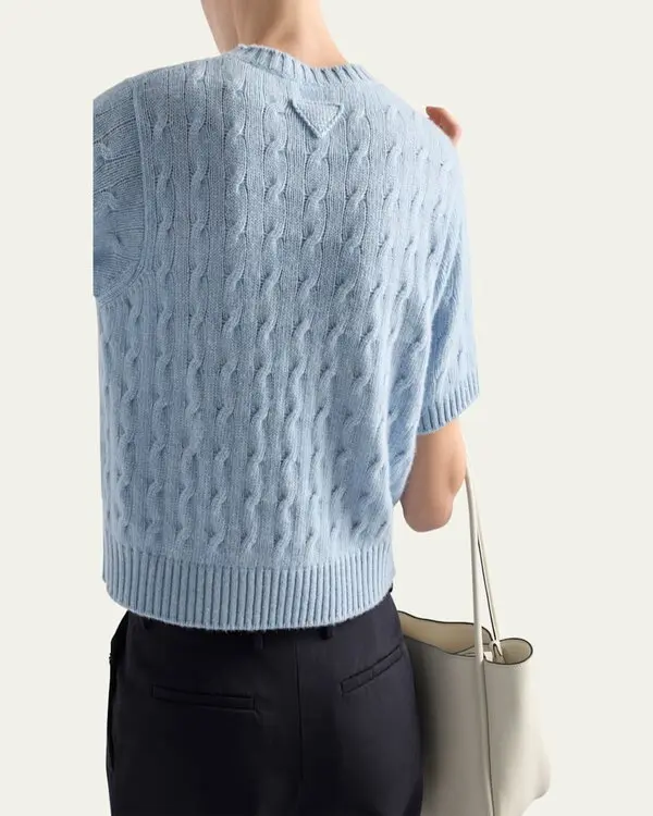 Prada Boxy Cable Cashmere Sweater - Azzurro
