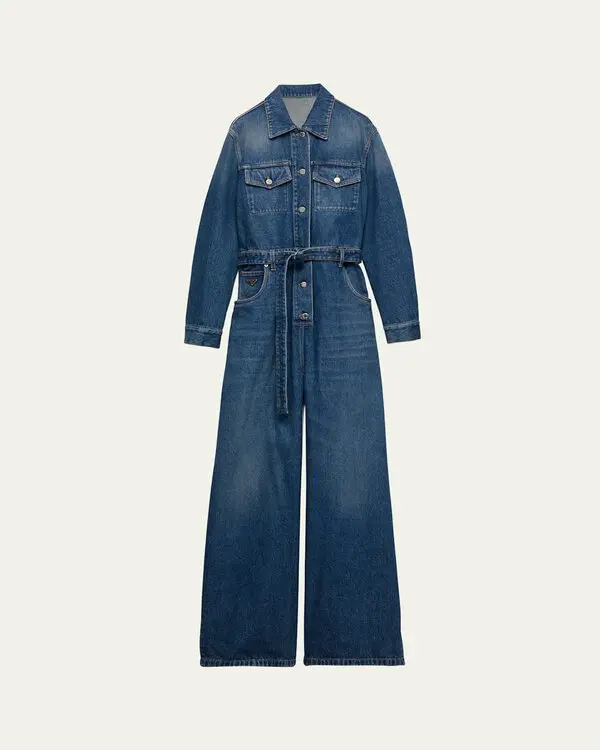 Prada Denim Belted Jumpsuit - Bleu