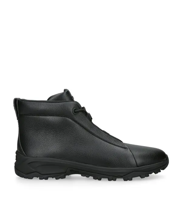 Zegna Leather Triple Stitch Vetta High Top Sneakers - Black