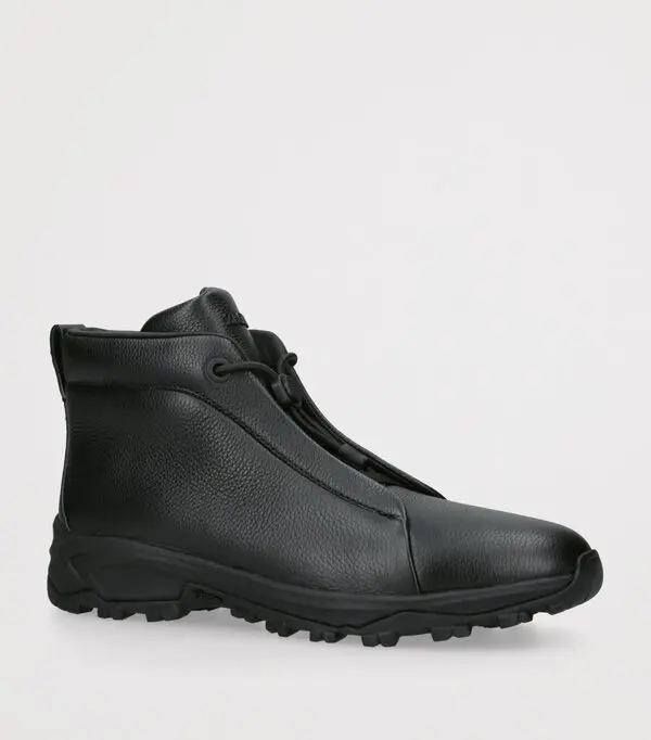 Zegna Leather Triple Stitch Vetta High Top Sneakers - Black