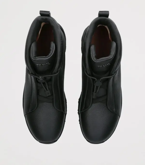 Zegna Leather Triple Stitch Vetta High Top Sneakers - Black