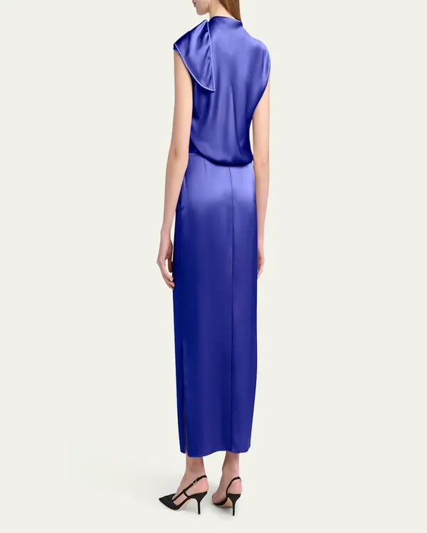 Giorgio Armani High-neck Double Silk Satin Gown - Blue