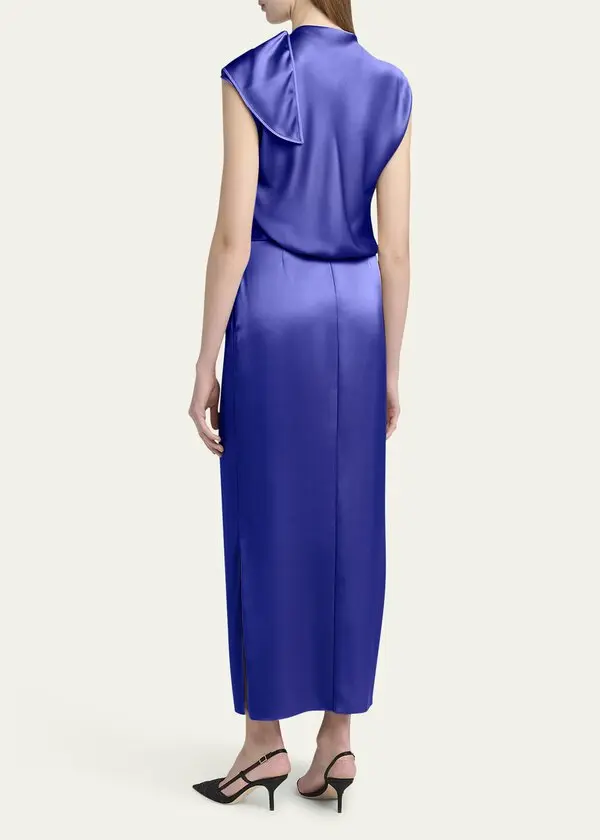 Giorgio Armani High-neck Double Silk Satin Gown - Blue