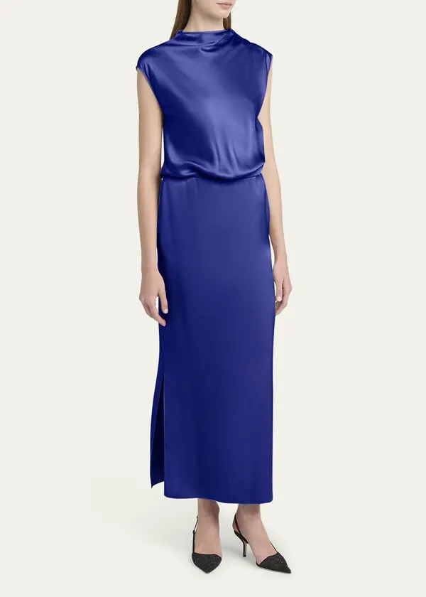 Giorgio Armani High-neck Double Silk Satin Gown - Blue