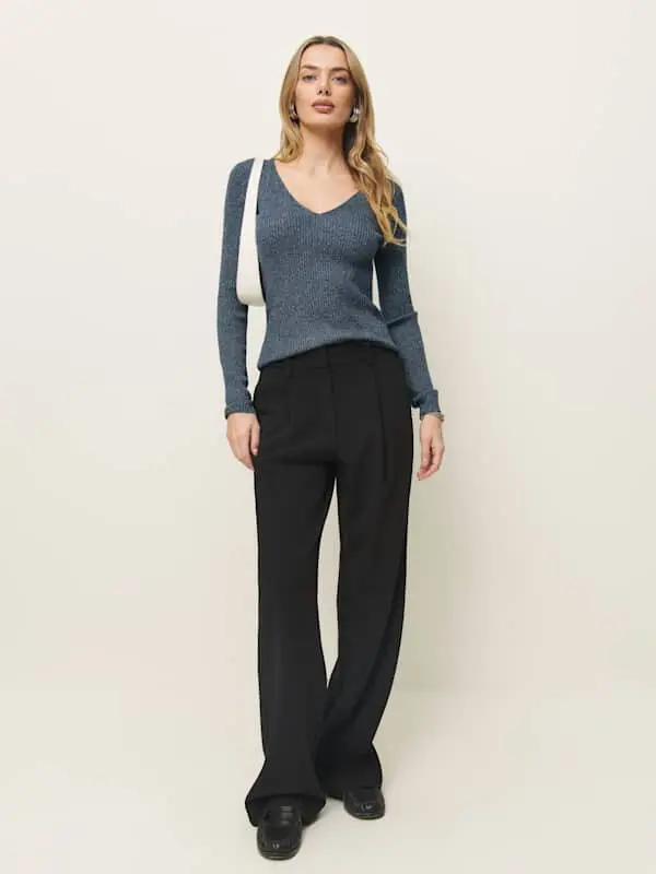 REFORMATION Valencia Regenerative Merino V-neck - Blue