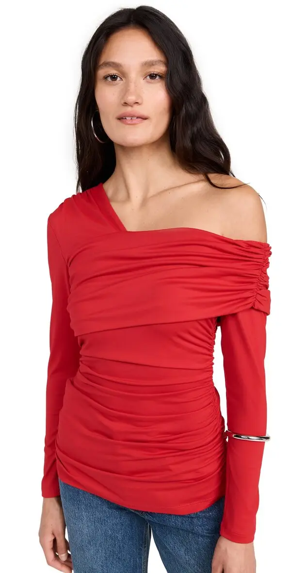 Susana Monaco One Shoulder Ruched Top - Perfect Red