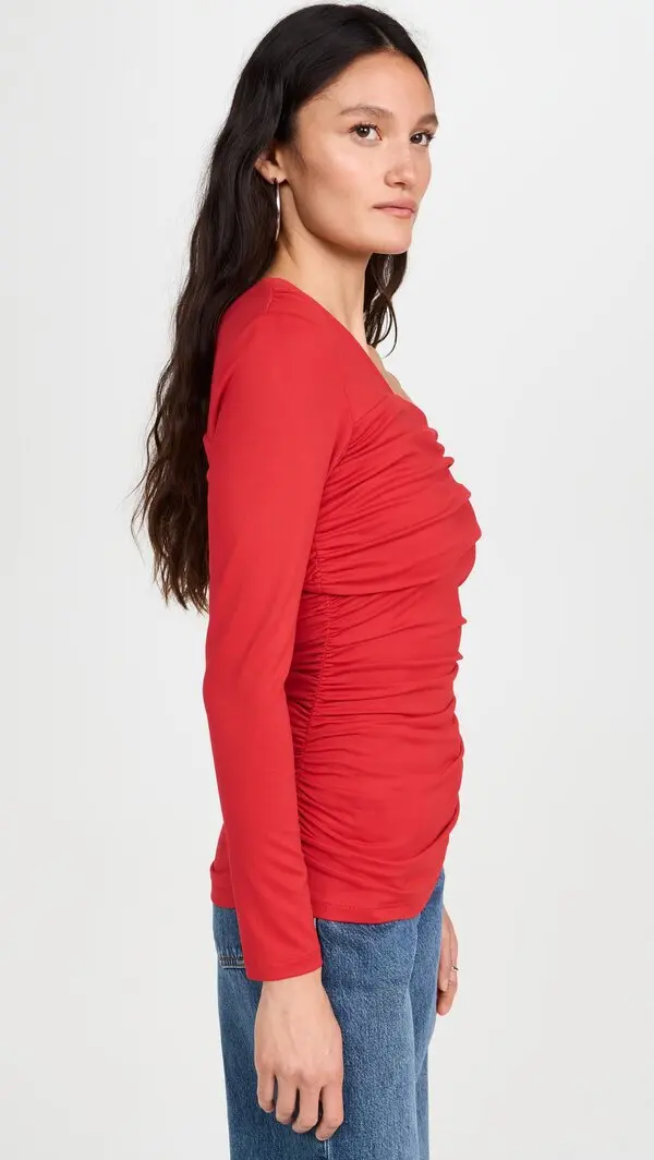 Susana Monaco One Shoulder Ruched Top - Perfect Red
