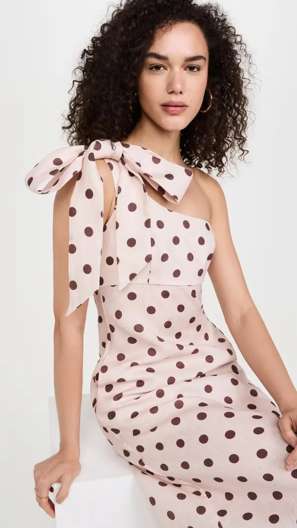 Zimmermann Acacia Polka-Dot Linen Midi Dress In Cream/Tan Dot - 60% Off |  Editorialist