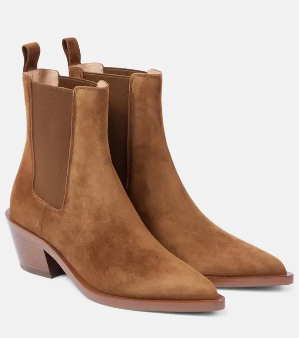 GIANVITO ROSSI Western 45 Suede Booties - Beige