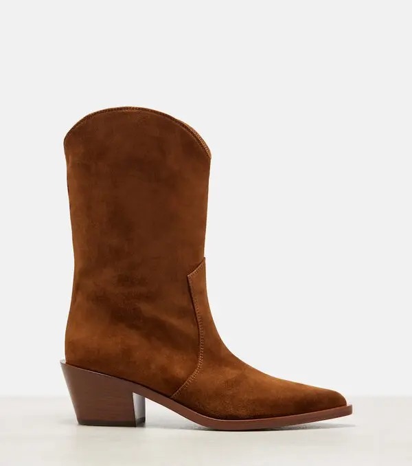 GIANVITO ROSSI Western 45 Suede Booties - Beige