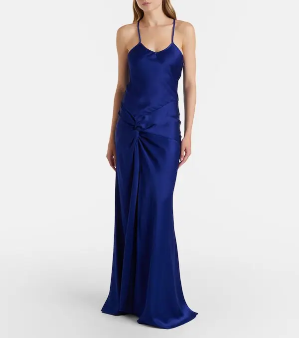 Victoria Beckham Gathered Crêpe Satin Gown - Blue