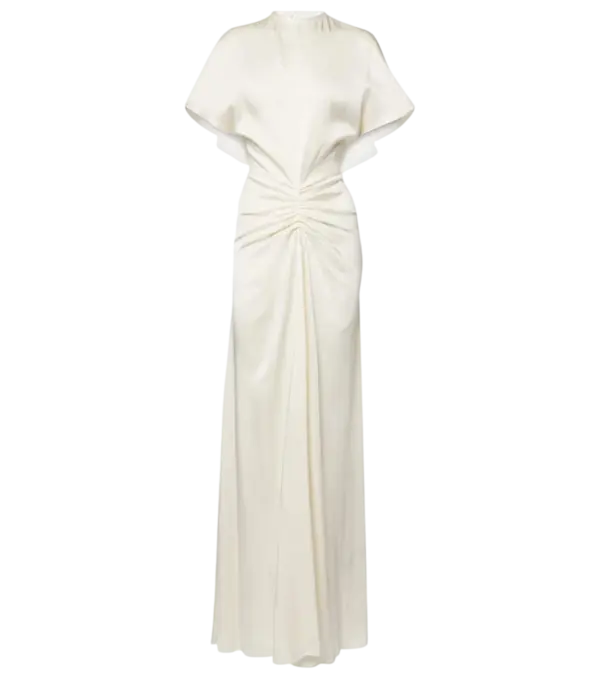Victoria Beckham Gathered Crêpe Satin Gown - White