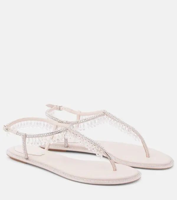 Rene Caovilla Chandelier Embellished Thong Sandals - Beige